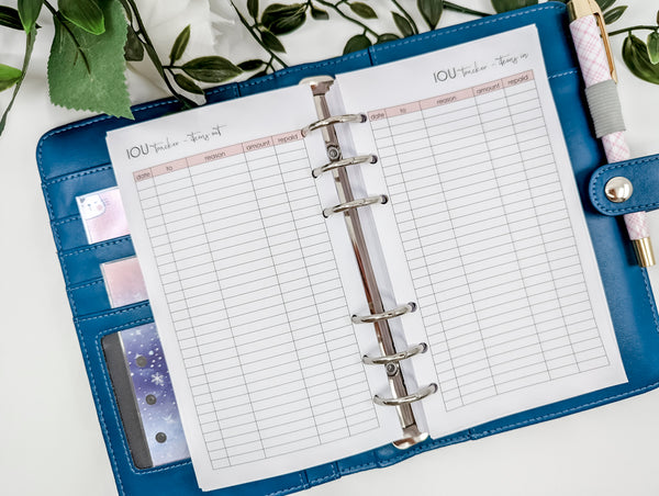 IOU Tracker Personal Size Planner Refill for Filofax and similar brands ...