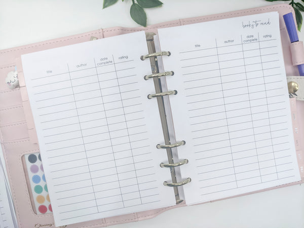 B6 Books to Read Planner Refill by Planner Peace Australia