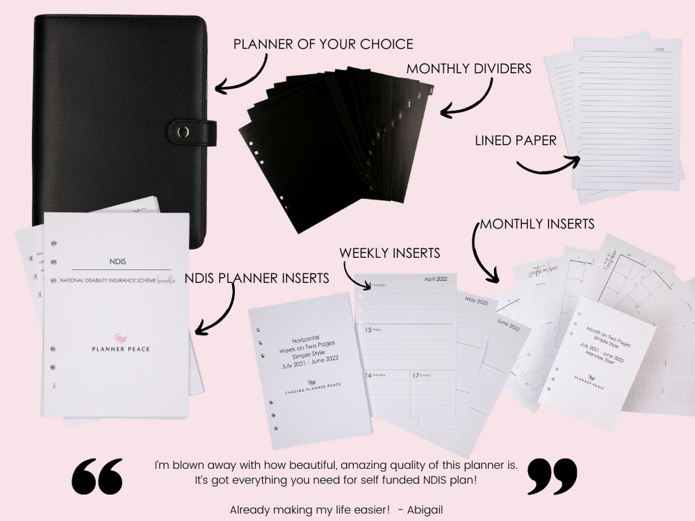 A5 NDIS Support Planner bundle - Planner included - Planner Peace